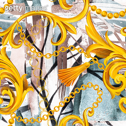 Fashion seamless pattern with Baroque Rococo border frame elements ...