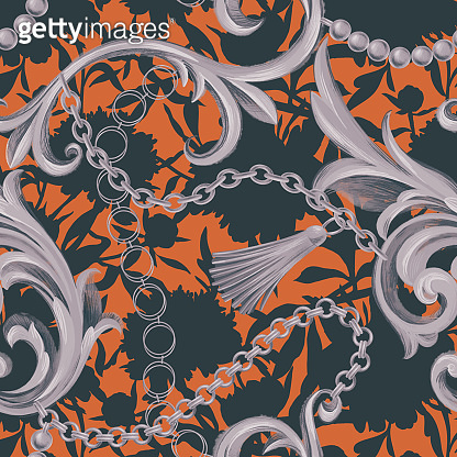 Fashion seamless pattern with Baroque Rococo border frame elements ...