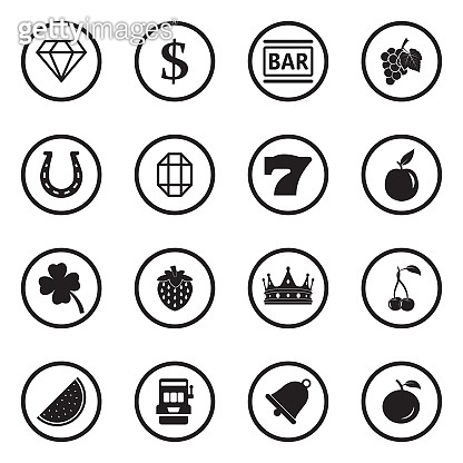 Slot Machine Icons. Black Flat Design In Circle. Vector Illustration ...