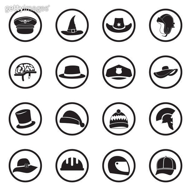 Hats Icons. Black Flat Design In Circle. Vector Illustration ...