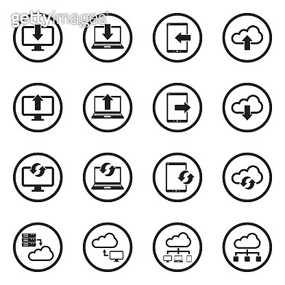Data Transfer Icons. Black Flat Design In Circle. Vector Illustration ...