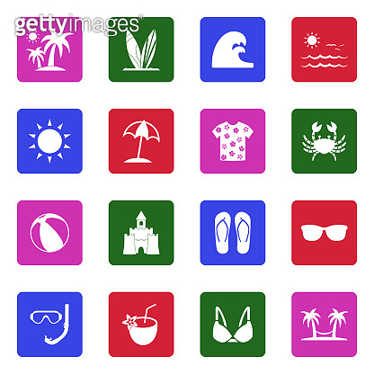 Spring Break Icons. White Flat Design In Square. Vector Illustration ...