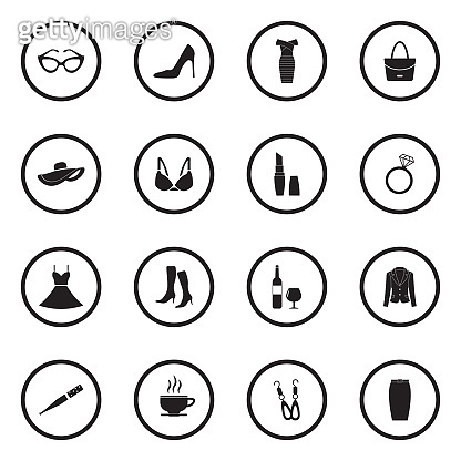 Lady Icons. Black Flat Design In Circle. Vector Illustration ...