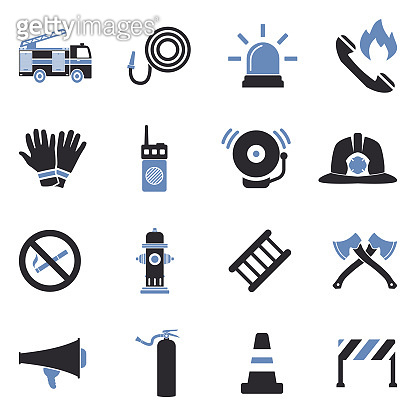 Fireman Icons. Two Tone Flat Design. Vector Illustration. (1223775368 ...