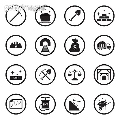 Gold Mine Icons. Black Flat Design In Circle. Vector Illustration ...