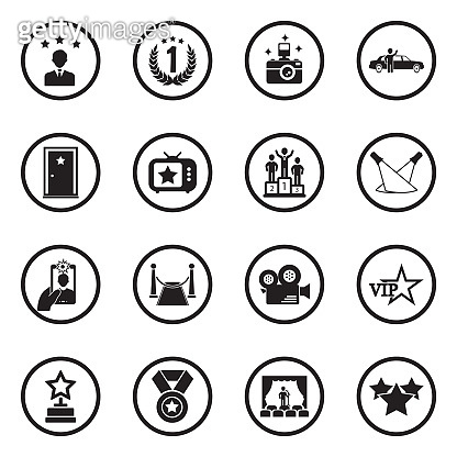 Fame Icons. Black Flat Design In Circle. Vector Illustration ...