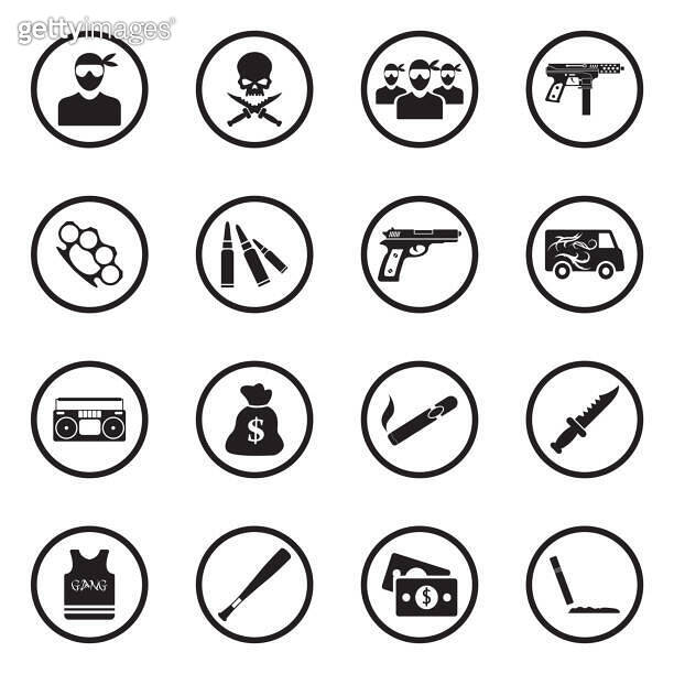 Gang Icons. Black Flat Design In Circle. Vector Illustration. 이미지 ...