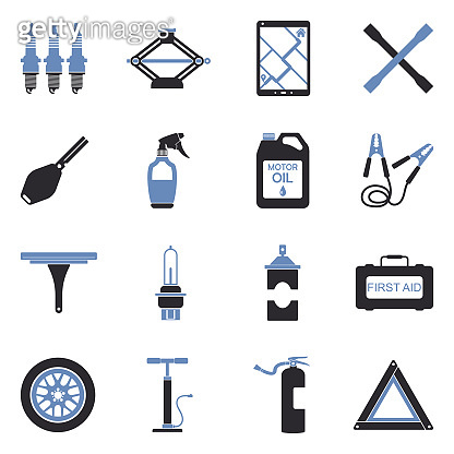Car Accessories Icons. Two Tone Flat Design. Vector Illustration. 이미지 ...