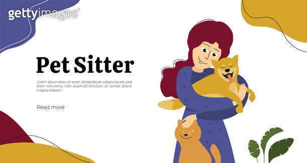 Pet sitter illustration for web or print design 이미지 (1203777061) - 게티이미지뱅크