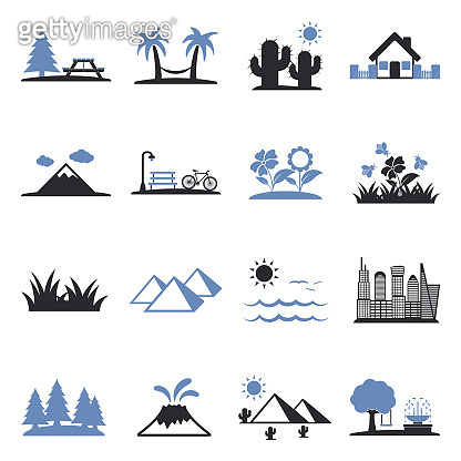 Landscape Icons. Set 2. Two Tone Flat Design. Vector Illustration. 이미지 ...