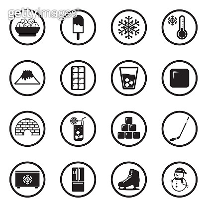Ice Icons. Black Flat Design In Circle. Vector Illustration ...