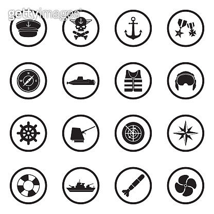 Navy Icons. Black Flat Design In Circle. Vector Illustration. 이미지 ...