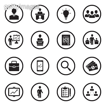 Manager Icons. Black Flat Design In Circle. Vector Illustration. 이미지 ...