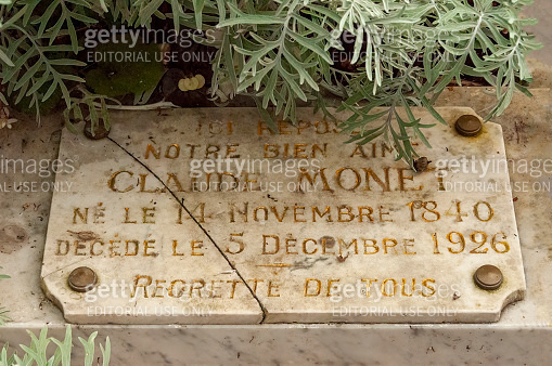 Grave plaque of Impressionist Claude Monet at Church of Giverny: "Here ...
