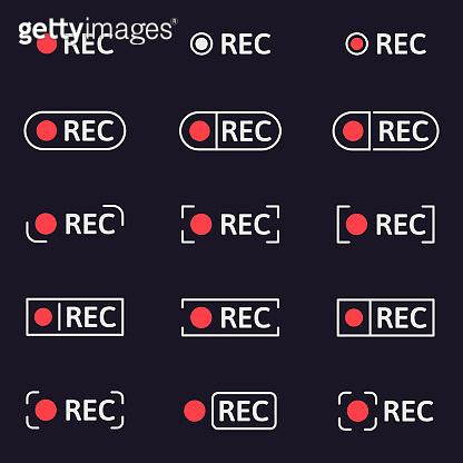 Recording icons. Smartphone or camera viewfinder record buttons, video ...
