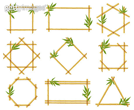 Bamboo cartoon frames. Steam frame, bamboo stalks with leaves, asian ...