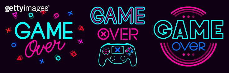 Game over signs. Computer video game death screen phrases, last life ...