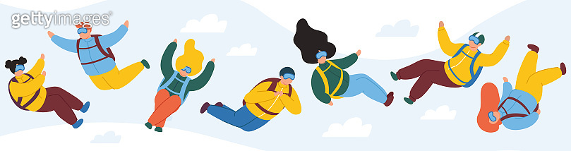 Free fall characters. Extreme parachute skydivers, free fall male and ...