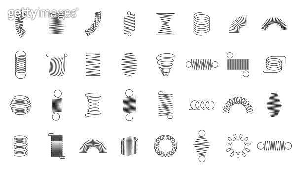 Spring coils. Metal spiral spring, car motor coil swirls silhouette ...