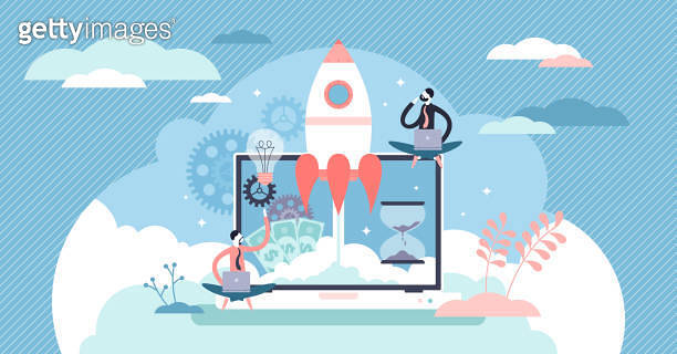 Startup company launch concept, flat tiny person vector illustration ...