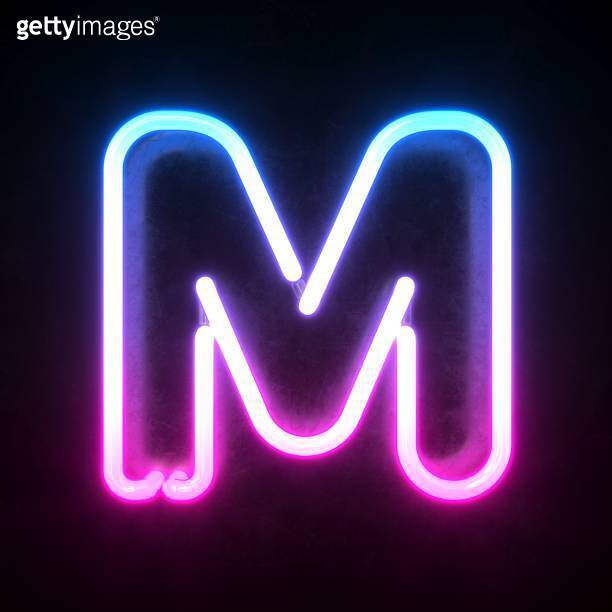 Neon 3d font, blue and pink neon light 3d rendering, letter M 이미지 ...