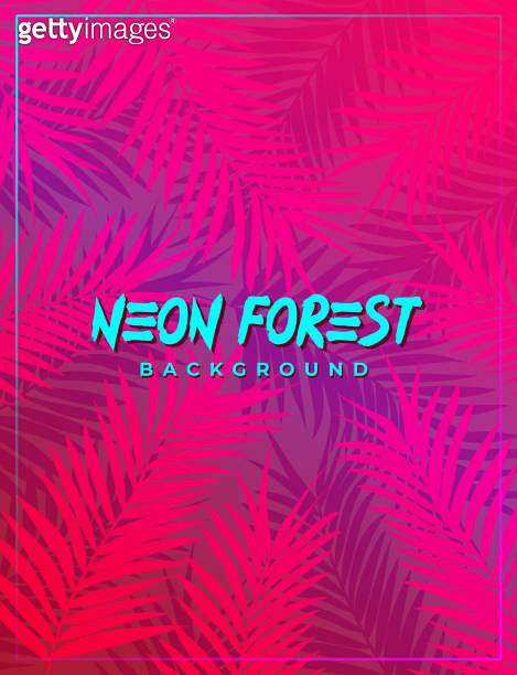 Neon Pink Synthwave Foliage Background of an Electric Jungle or ...