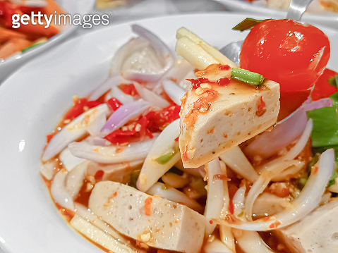 Pork Sausage stick and salted egg yolk spicy vietnamese sausage salad ...