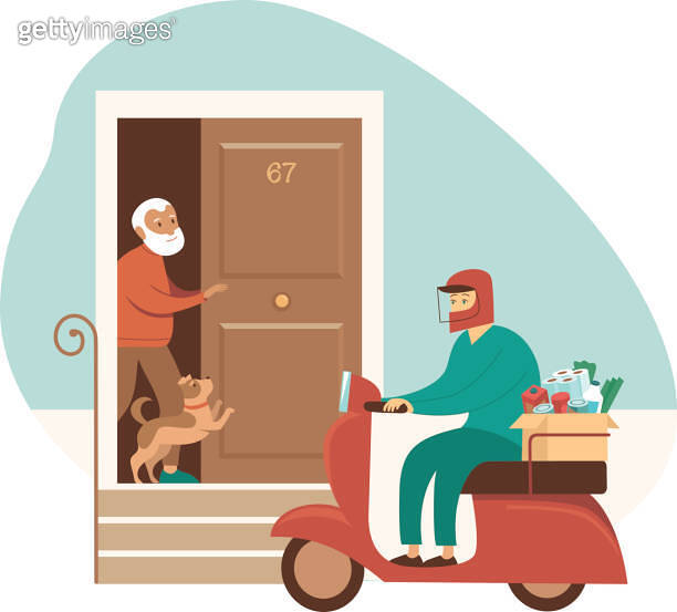 Fresh Groceries and Food Delivery for Elderly People. Old Senior man ...