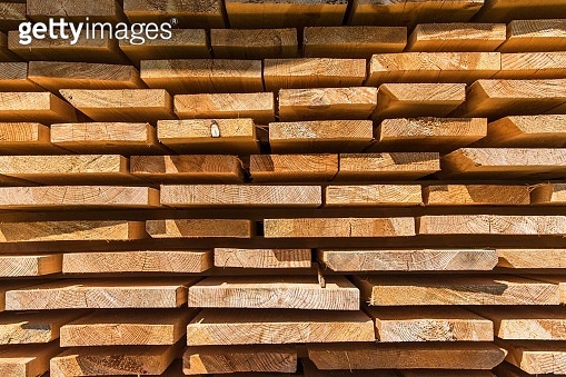 Detail wooden planks. Air-drying timber stack. Wood air drying ...