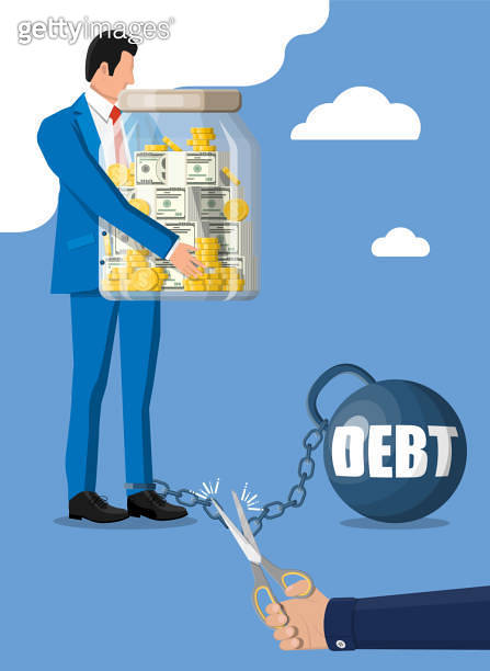 Hand with scissors cutting debt weight chain 이미지 (1210023476) - 게티이미지뱅크