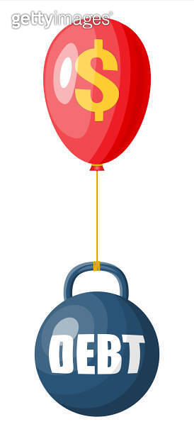 Debt ball chained to balloon with dollar sign. (1208953661) 일러스트, 무료 ...