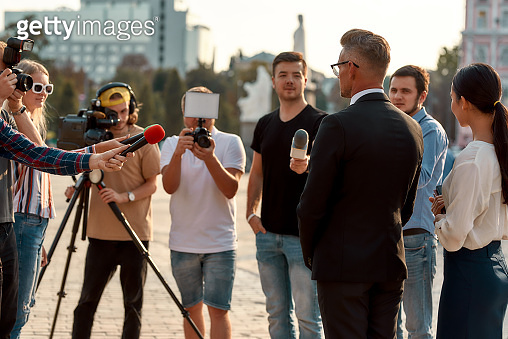Before you make up your mind. Journalists conducting interview of politician. Journalism ...