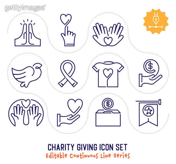 Charity Giving Editable Continuous Line Icon Pack 이미지 (1270114117) - 게티 ...