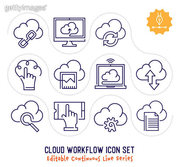 Cloud Workflow Editable Continuous Line Icon Pack 이미지 (1270408624) - 게티 ...
