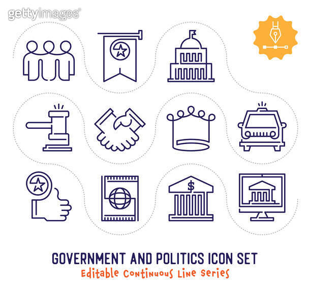 Government & Politics Editable Continuous Line Icon Pack 이미지 ...