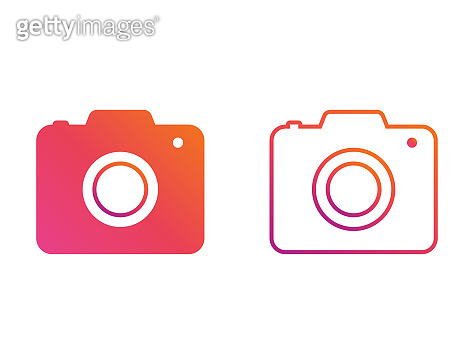 Photo camera icon in colorful rainbow design. Isolated simple ...