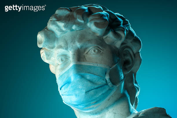 Side View Of Head Bust Classical Sculpture Wearing Protecting Face Mask ...