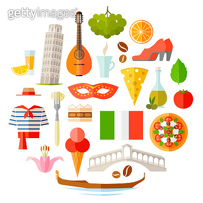 A set of Italian characters. Vector illustration with the famous ...