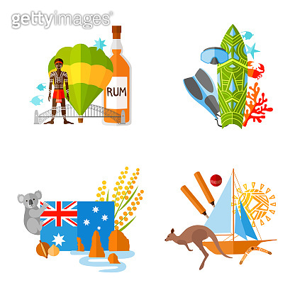 Collection of compositions on a tourist theme. Travel to Australia. The ...