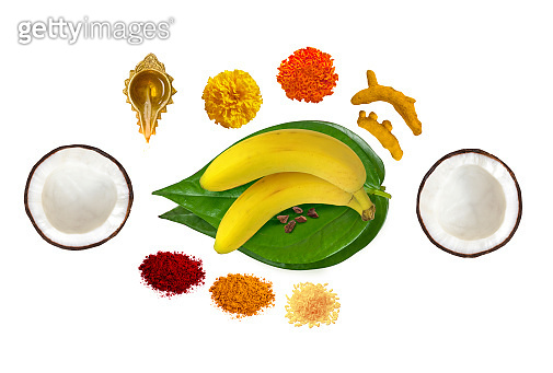 traditional hindu pooja essential items, bannana, betel leaf, betel ...