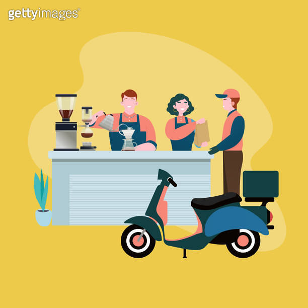 Driver picking up coffee delivery 이미지 (1227573671) - 게티이미지뱅크
