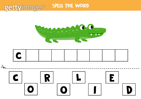 Spelling game for kids. Cute green cartoon crocodile. (1208520081) - 게티 ...