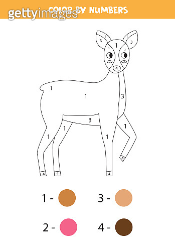 Coloring page with cute cartoon roe deer. Color by numbers. (1217801378 ...