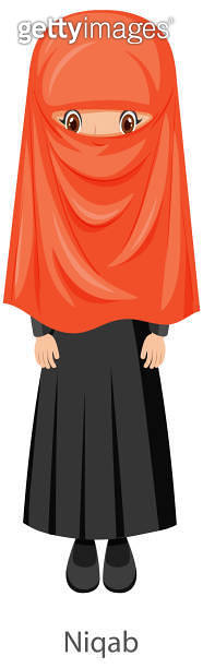 A woman wearing Niqab Islamic traditional veil cartoon character 이미지 ...