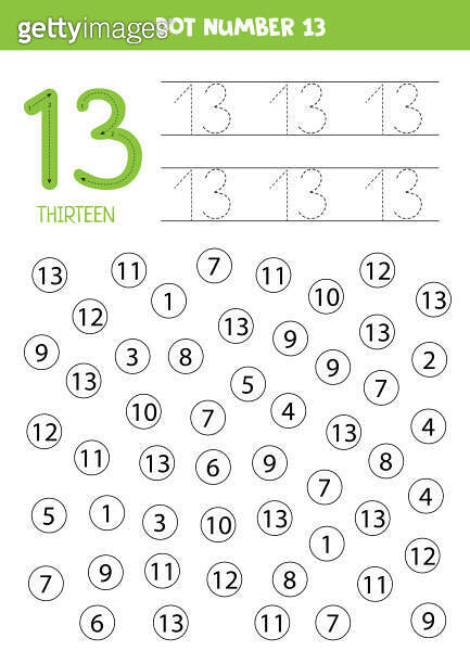 Find and dot number 13. Math game for kids. (1285091374) - 게티이미지뱅크