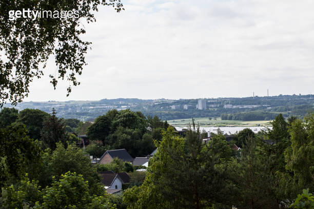 Brabrand Lake with the Housing Area called Grøfthøjparken seen from the ...