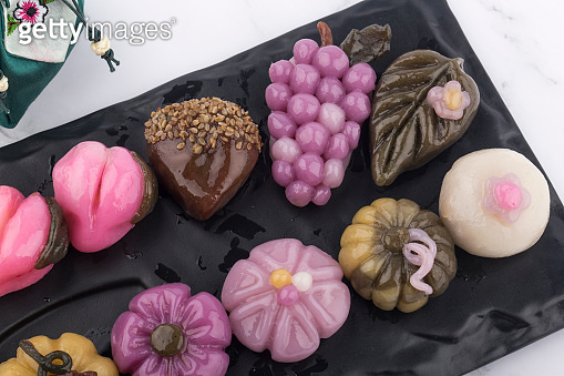 Korean traditional food various shapes of half moon shaped rice cake ...