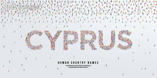 Human country name Cyprus. large group of people form to create country ...