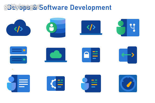 devops software development icon set coding programming cloud computing ...