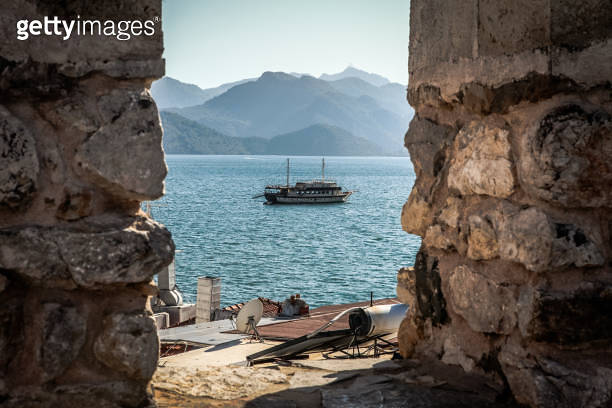 The view from the Turkish Fort of the fortress of Marmaris Bay, the ...